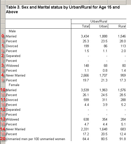 Row and Column Indexing for Post Calculation - CSPro User's Guide