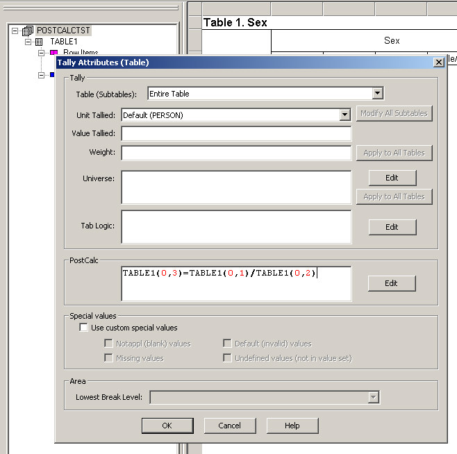 Post Calculation For Individual Cells - CSPro User's Guide